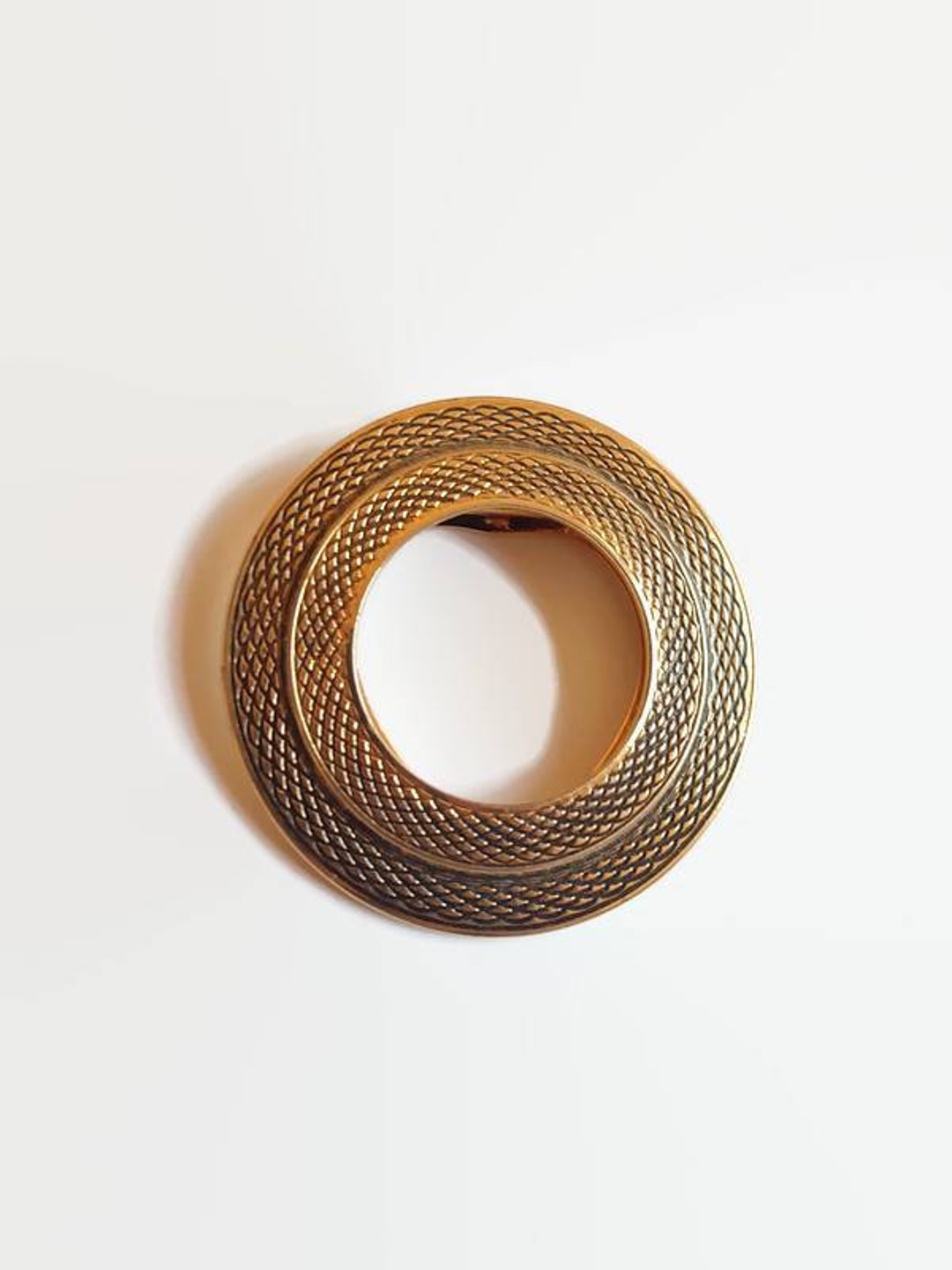 Circular Clip Brooch by Lieba Vintage Gold Tone Textured - Etsy
