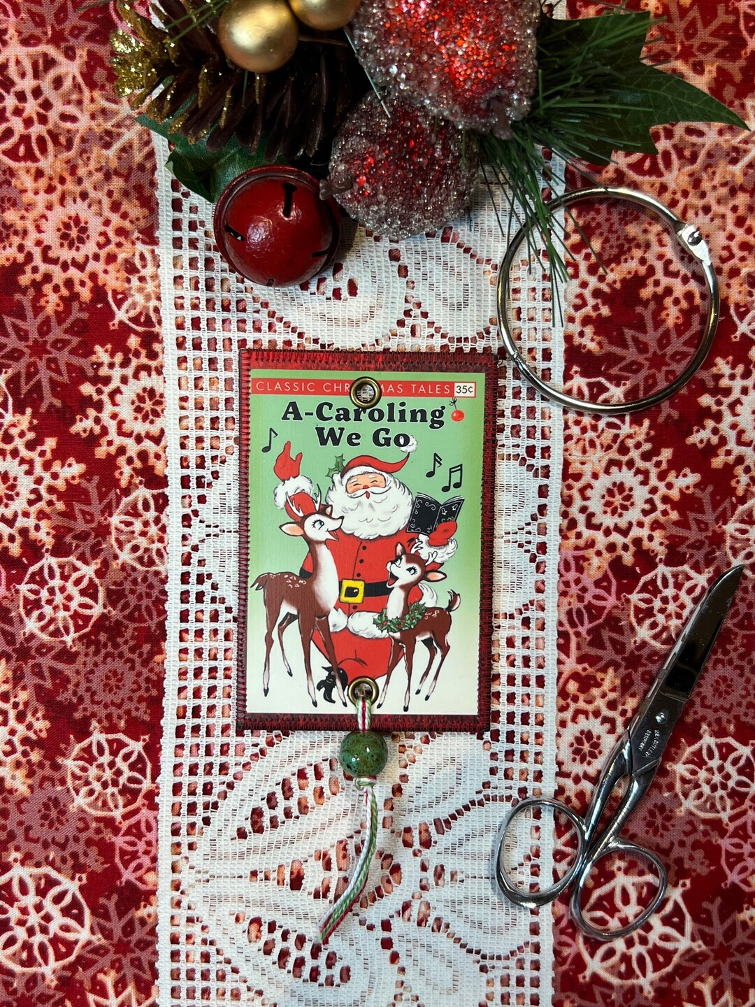A Caroling We Go Santa Floss Bling Thread Jewelry Mini Art - Etsy