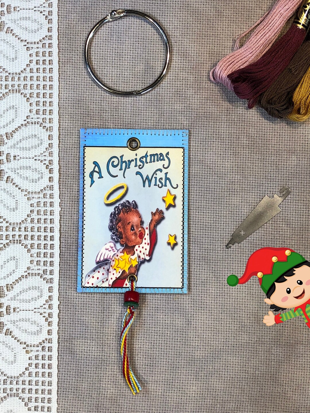 A Christmas Wish Angel Floss Bling Thread Jewelry Mini Art - Etsy