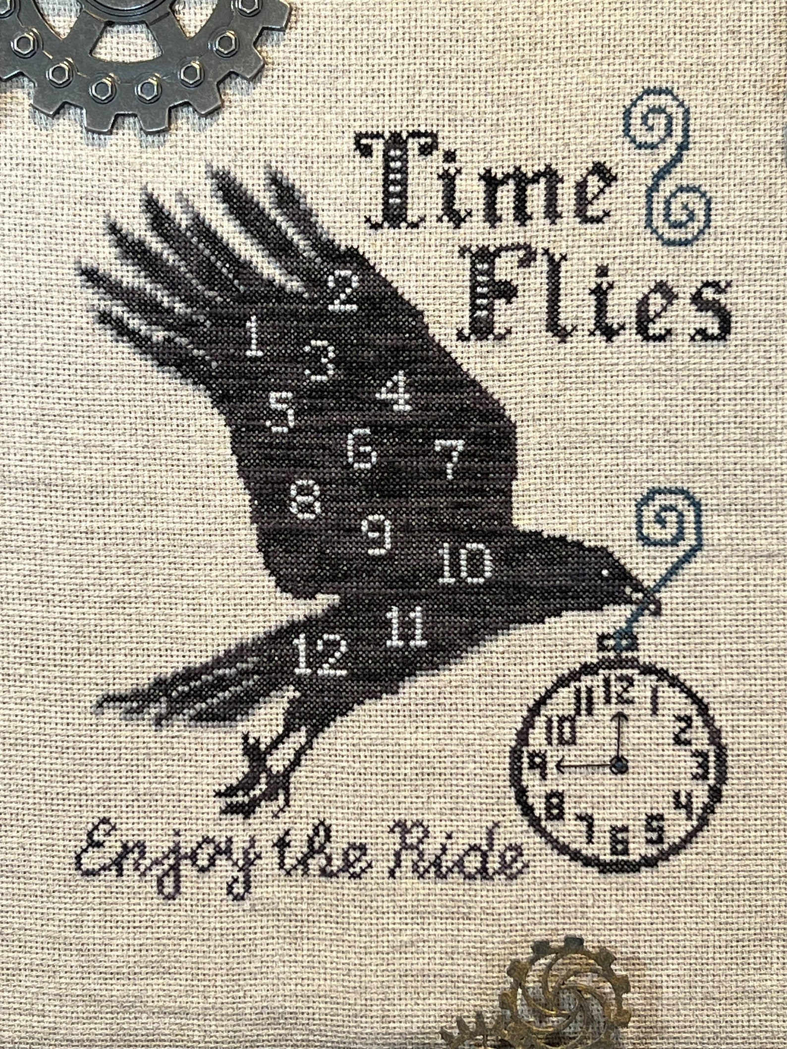 Time Flies DIGITAL DOWNLOAD Cross Stitch Pattern Raven Sampler Pocket ...