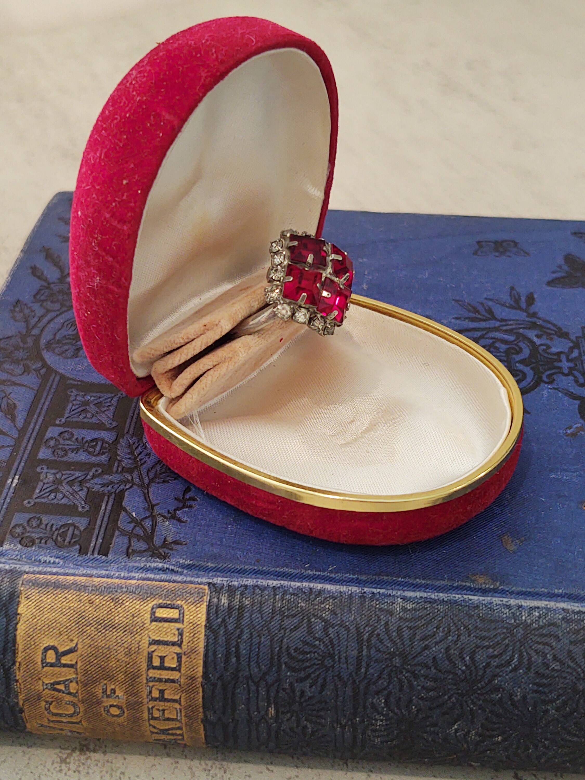 Vintage Red Crystal Cocktail Ring Prong Set Adjustable Silver Tone Lot ...