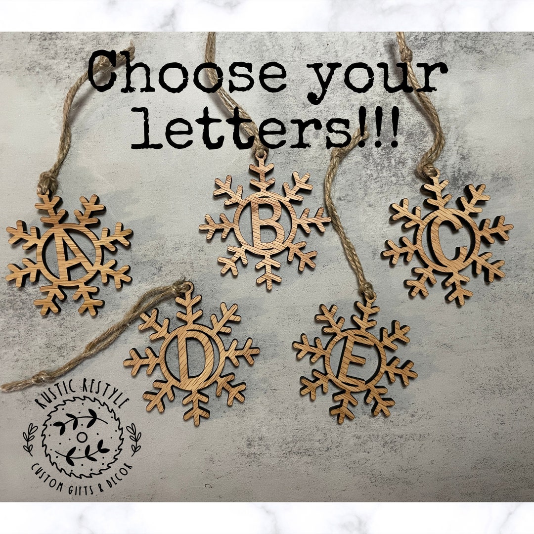 Initial Letter Snowflake Ornament, Monogram Ornaments, or Stocking Tags ...