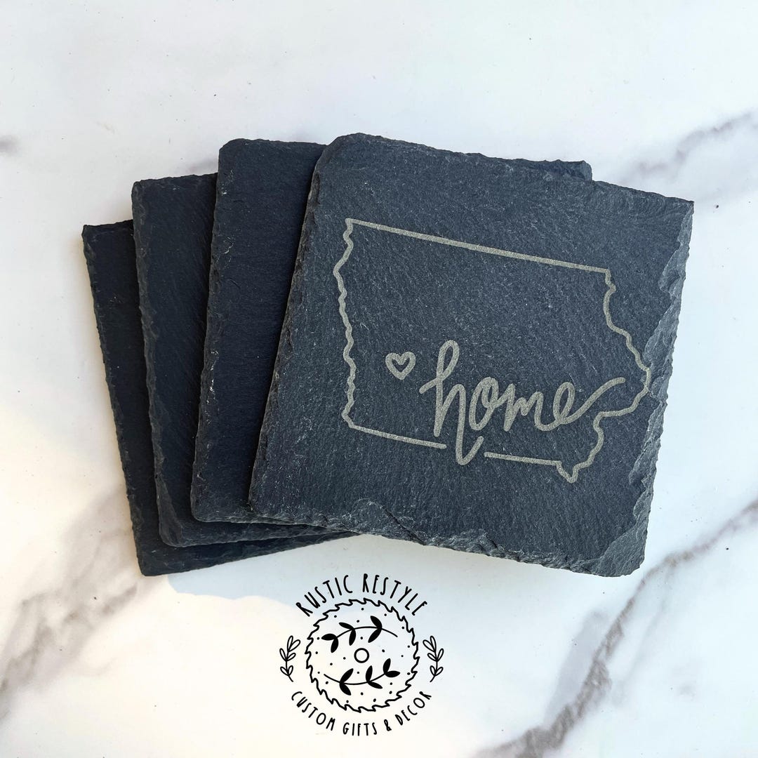 Set of 4 Slate Coasters, Custom Home State Gift - Etsy