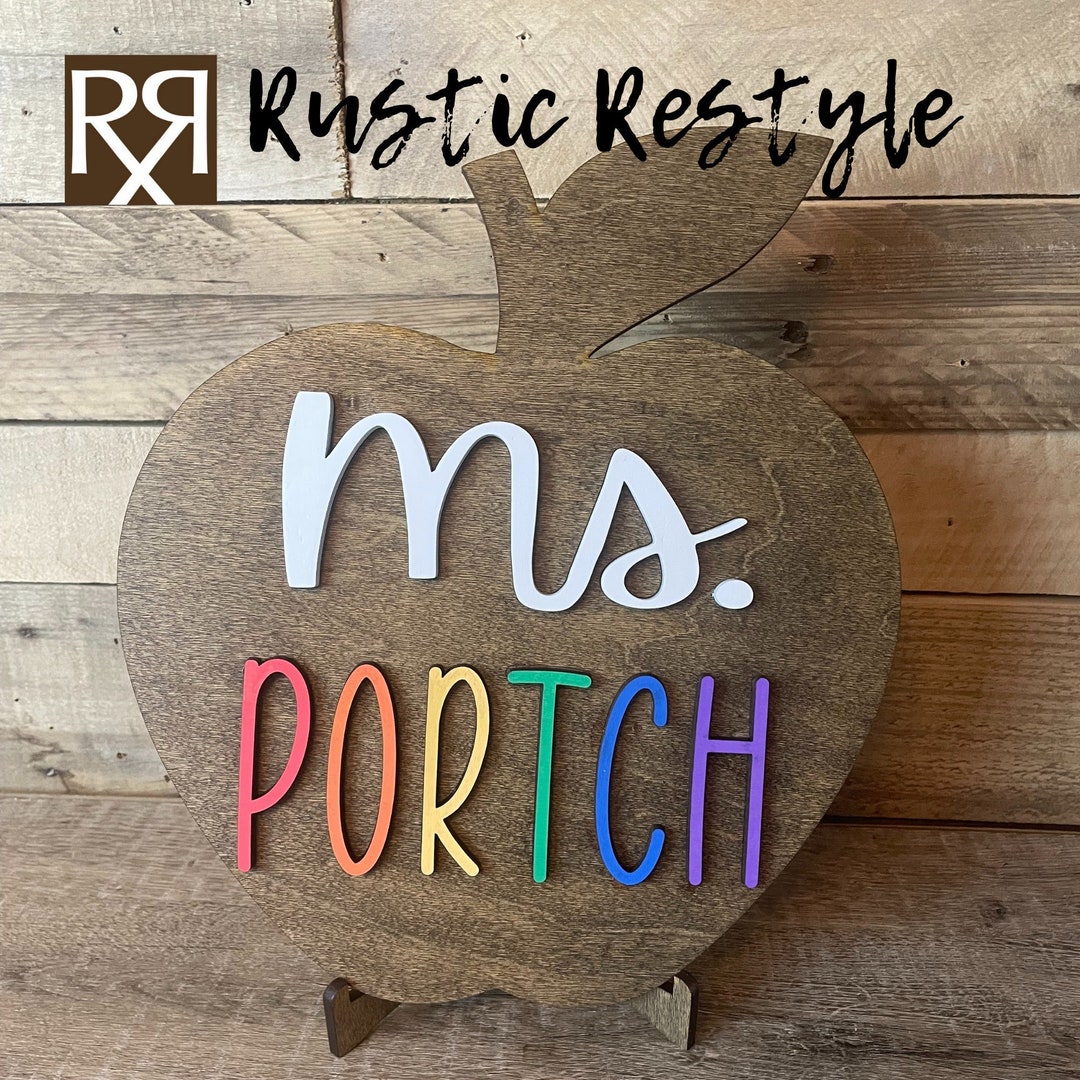 Wooden Teacher Apple Sign With Stand, Customizable Classroom Decoration ...