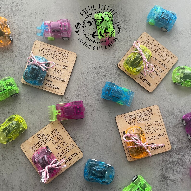 Classroom Pull-back Wheelie Car Valentines, Personalized Wooden ...