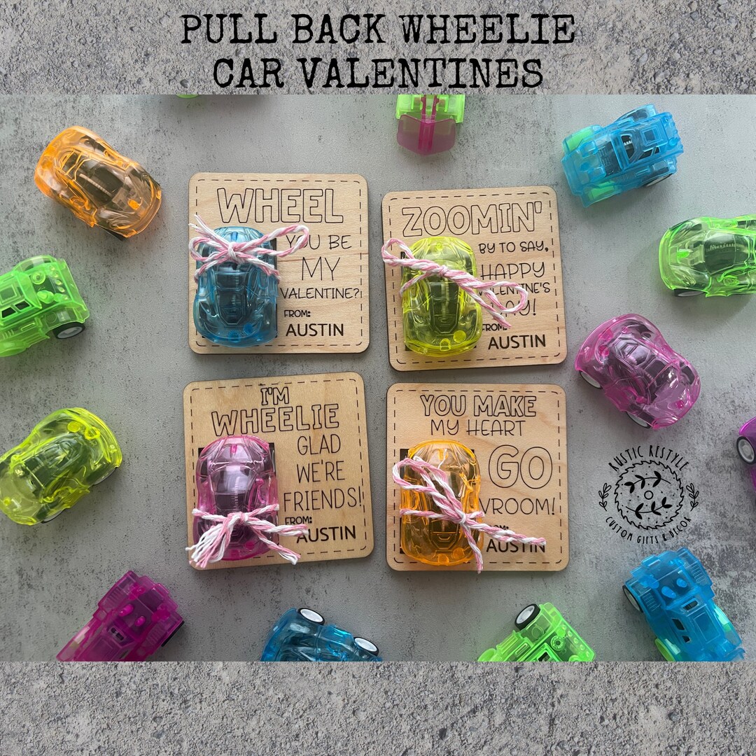 Classroom Pull-back Wheelie Car Valentines, Personalized Wooden ...