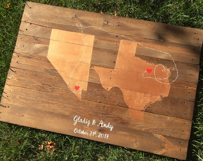 2 State Wedding Map, Guest Book Alternative Sign, Guestbook ...