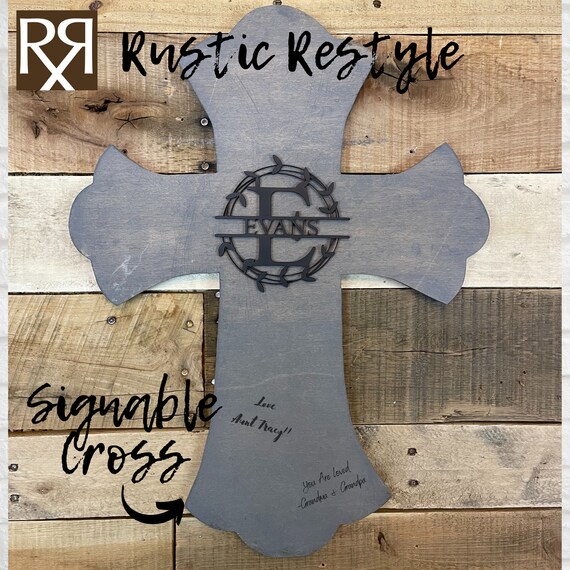 Last Name Split Monogram Small Personalized Wooden Cross | Etsy