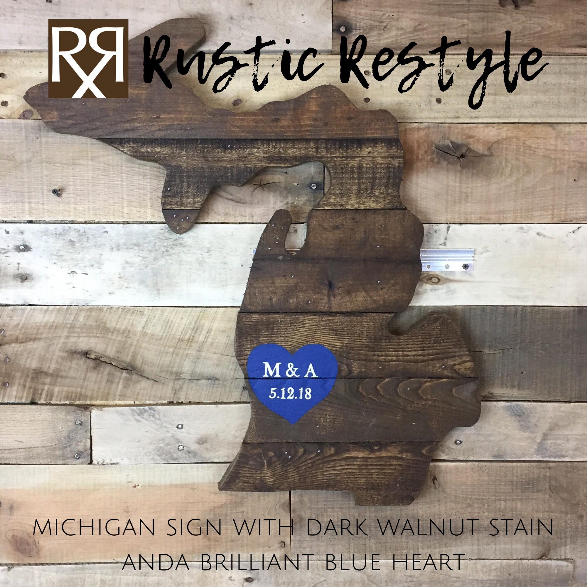 Michigan state Anniversary sign Wood love Map Upper | Etsy