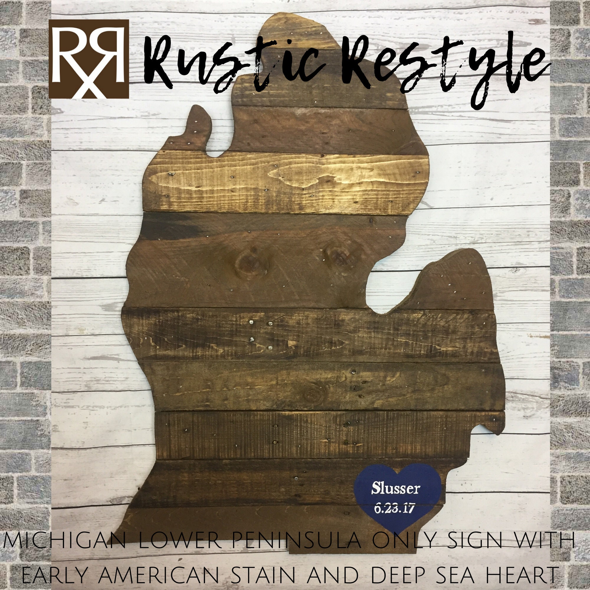 Michigan state Anniversary sign Wood love Map Upper | Etsy