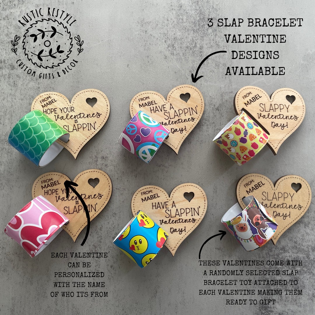 Classroom Slap Bracelet Valentines, Personalized Wooden Valentine's Day ...