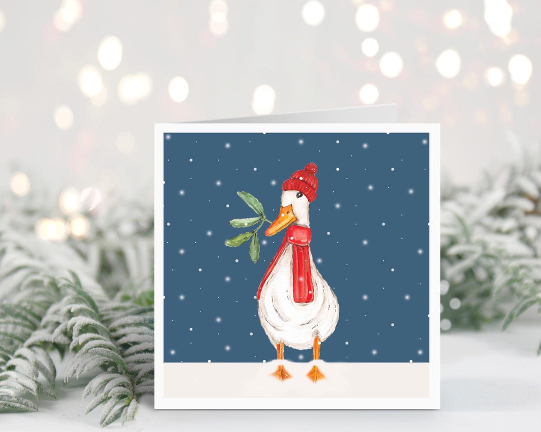 Handmade Duck Christmas Card // Watercolour Duck, Holiday Card, Winter ...
