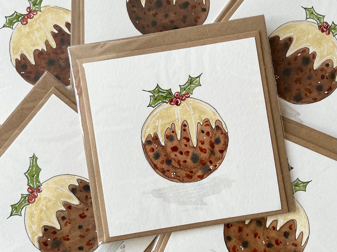 Hand Painted Christmas Pudding Card // Holiday Card, Original Art ...