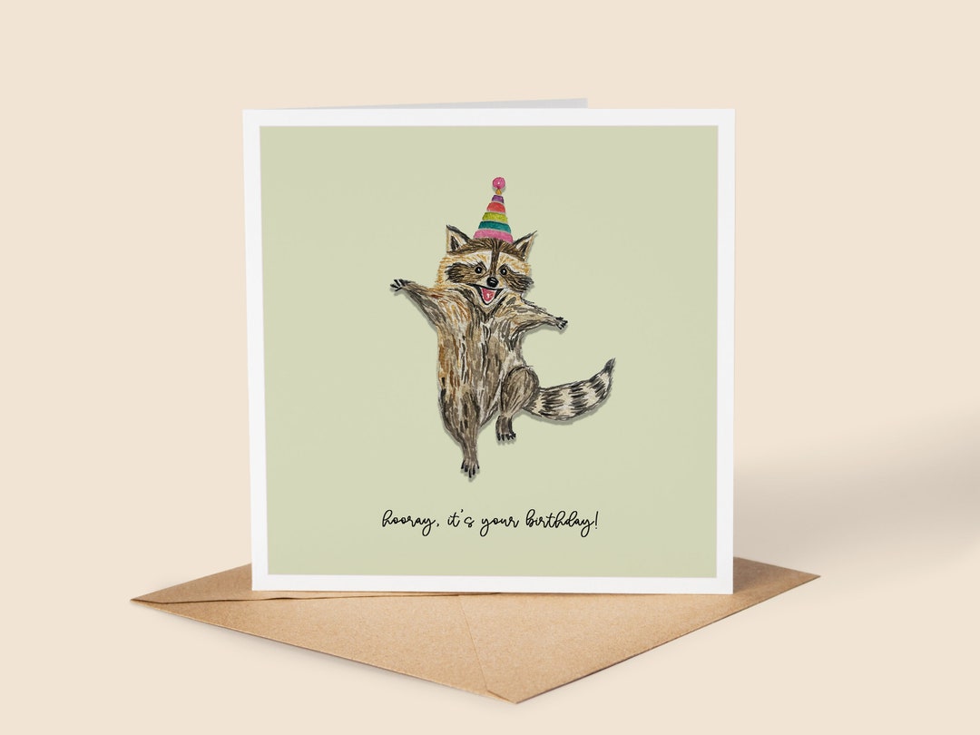 Raccoon Birthday Card // Raccoon Card, Personalised Card, Celebration ...