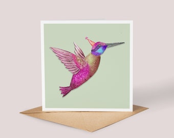 Hummingbird Birthday Card, Happy Birthday Party Hat and Balloons ...