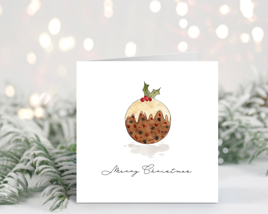 Handmade Christmas Card // Watercolour Christmas Pudding, Holiday Card ...