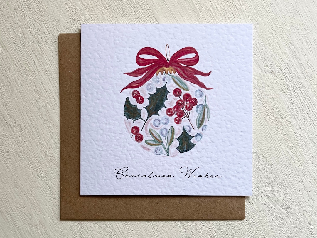 Handmade Christmas Bauble Card // Xmas Botanicals Seasons - Etsy UK