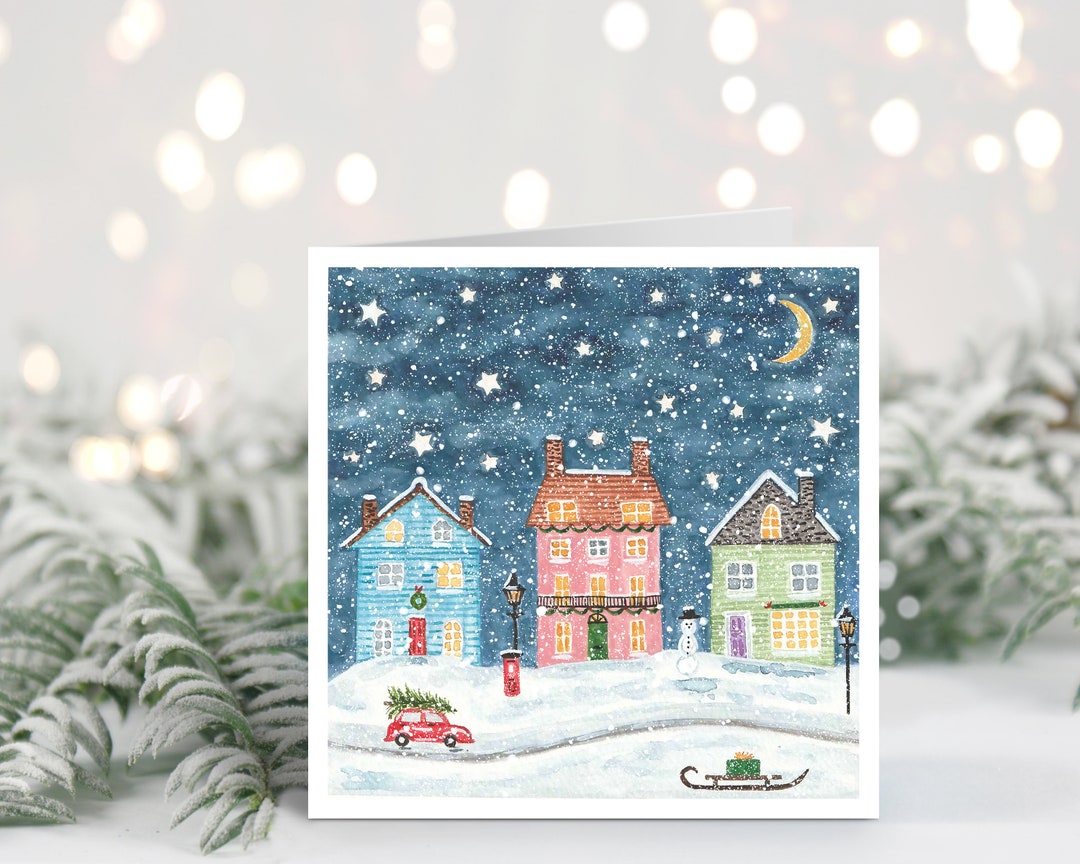 Handmade Christmas Card // Watercolour Christmas Scene, Holiday Card ...