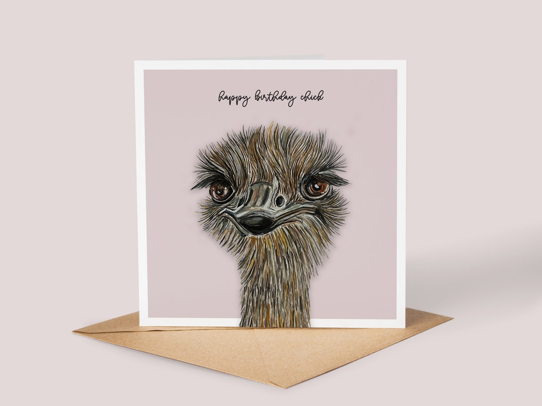 Ostrich Birthday Card // Watercolour Birthday Card, Ostrich Watercolour ...