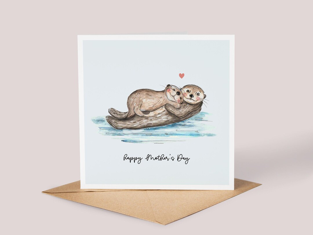 Handmade Mother's Day Otter Card, Watercolor Art - Etsy
