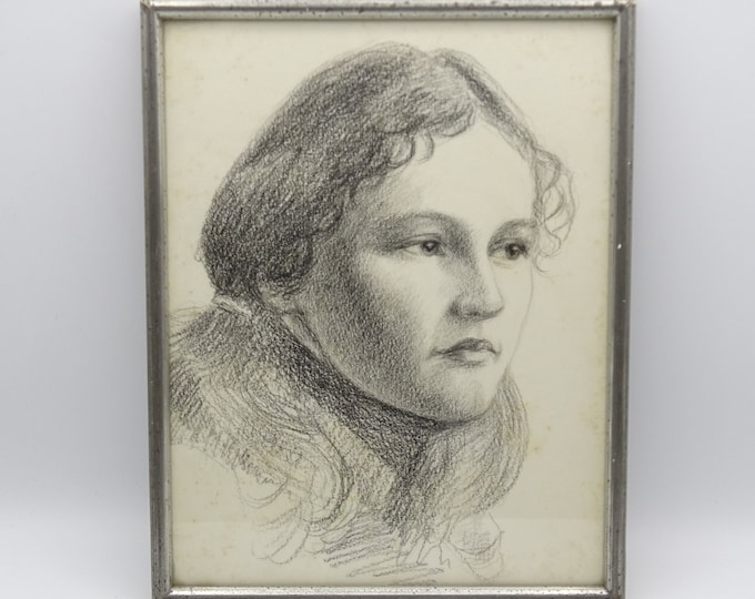 Vintage Girl Portrait Drawing, Woman Portrait Drawing, Vintage Pencil ...