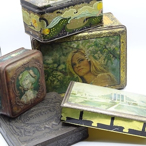 Collection of Six Decorative Tins, Storage Tins, Rustic Tins, Vintage ...