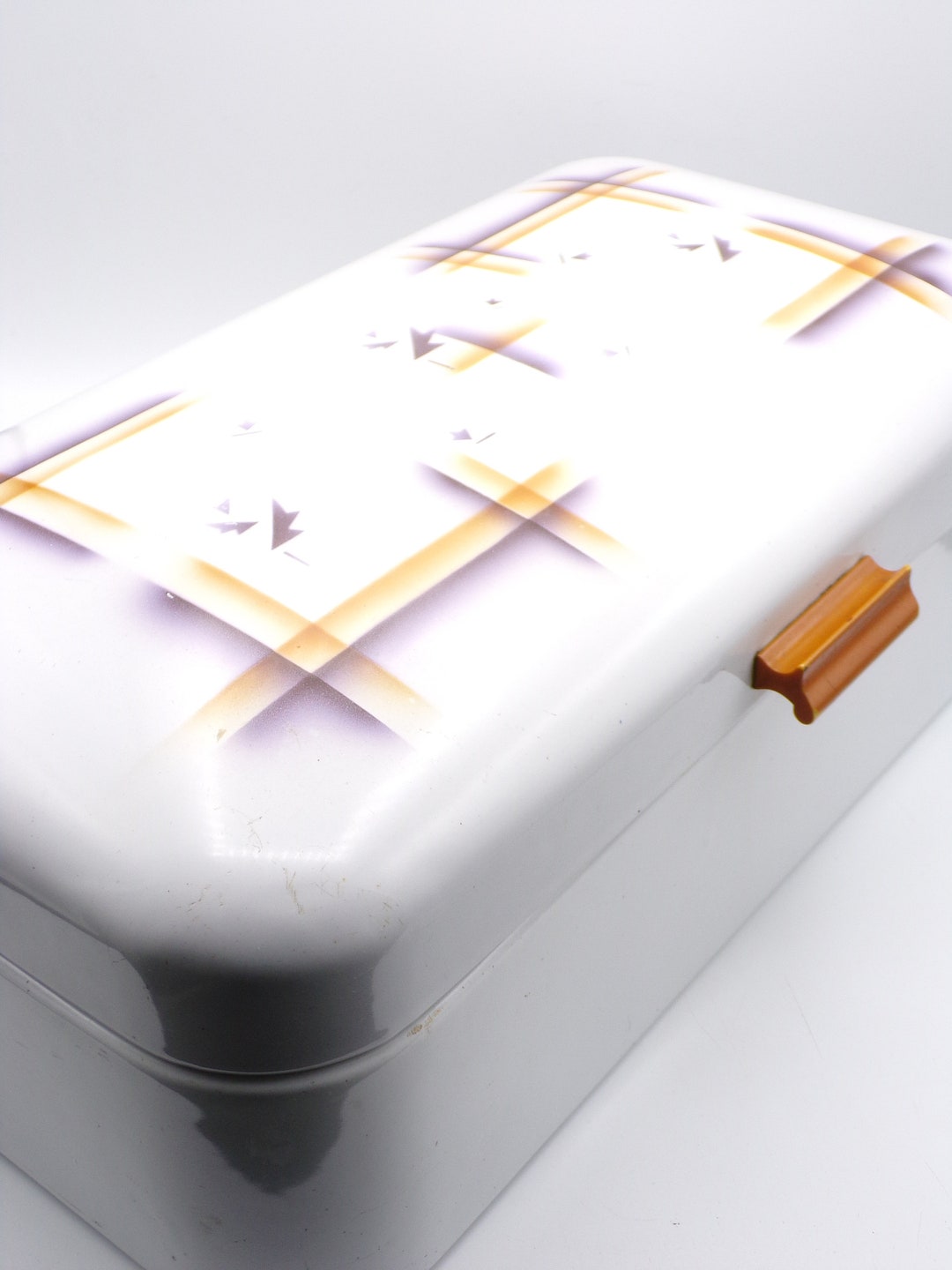 Vintage Enamel Bread Box With an Art Deco Style Decoration, Kitchen ...