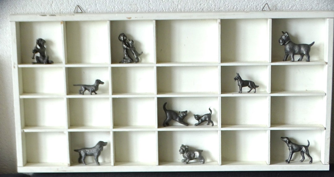 Wooden Wall Display Cabinet With Pewter Dog and Cat Figurines - Etsy