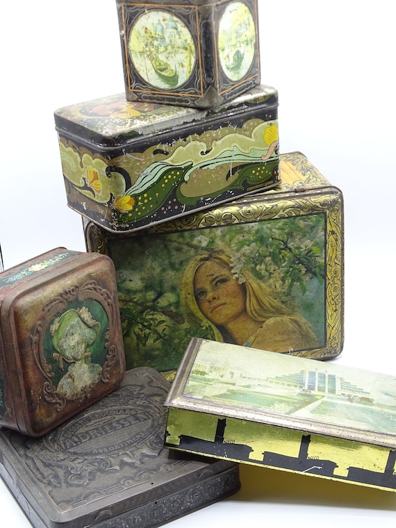 Collection of Six Decorative Tins Storage Tins Rustic Tins | Etsy
