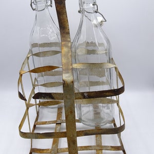 Vintage Bottle Rack With Two Vintage Glass Bottles, Rustic Style ...