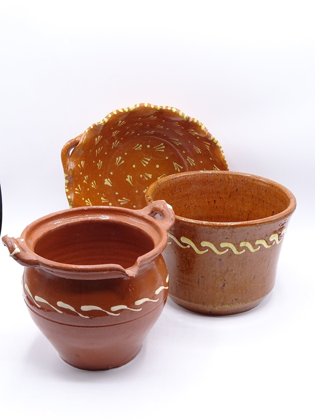 Collection of Slipware Pottery Items, Terracotta Slipware, Vintage ...