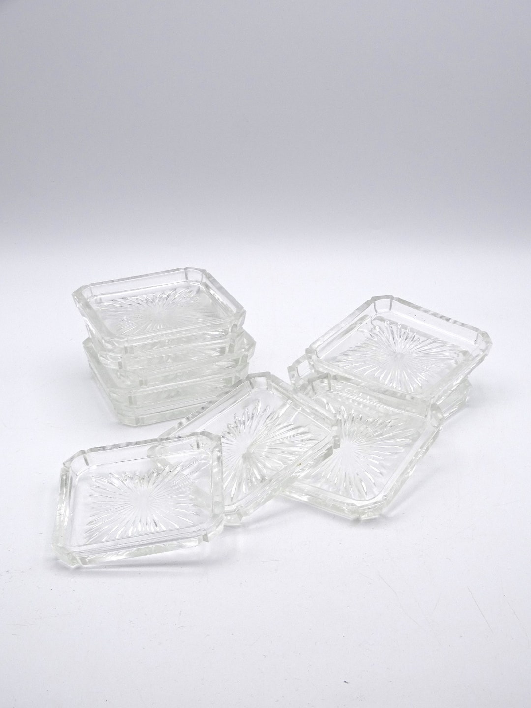 Vintage Glass Coasters, Vintage Barware, Square Glass Coaster - Etsy