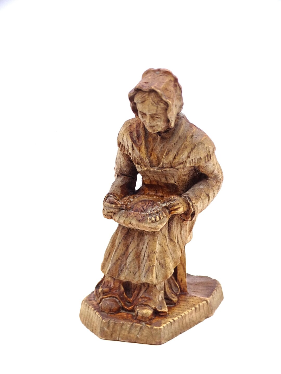 French Hand Carved Wooden Figurine of a Lace Maker, French Vintage Wood ...