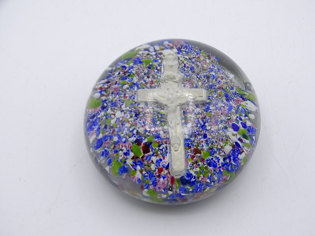 Vintage Glass Paperweight With a Crucifix Inside, Vintage Glass Art ...