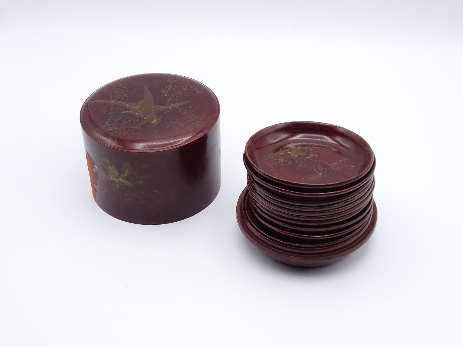 Asian Lacquerware Coaster Set Vintage Barware Asian Barware | Etsy