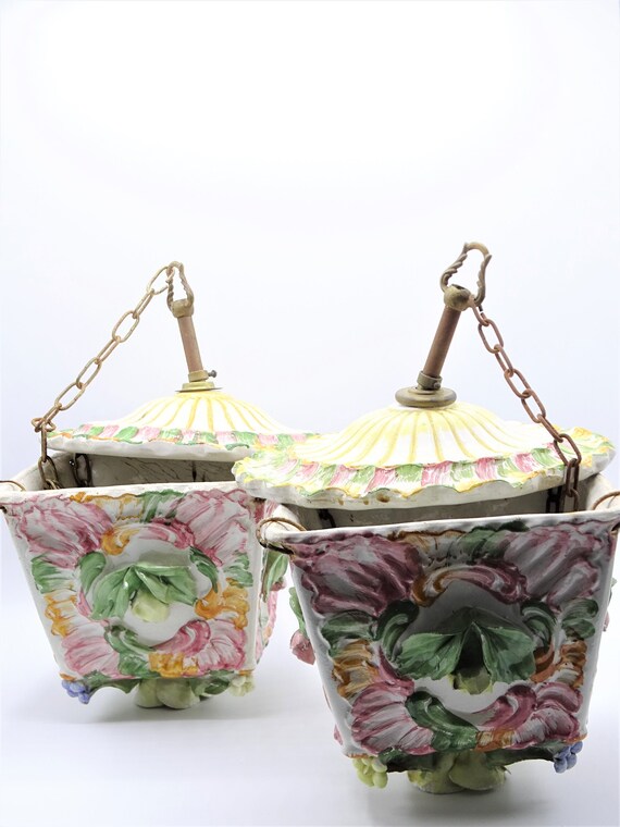 Vintage Ceramic Ceiling Planters With a Sculpted Floral - Etsy