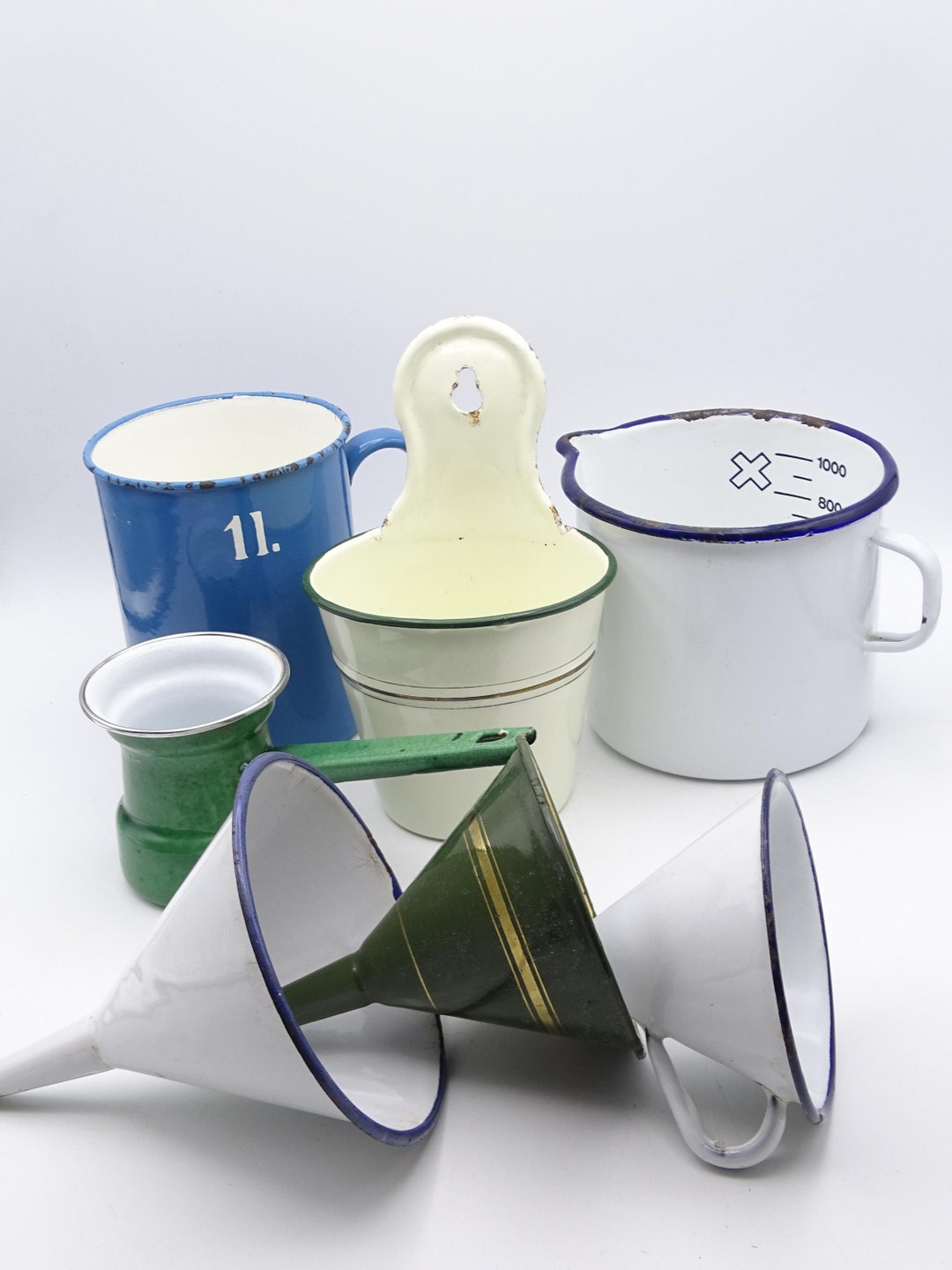Enamelware Collection, Enamel Kitchenware, Vintage Enamel Funnels ...