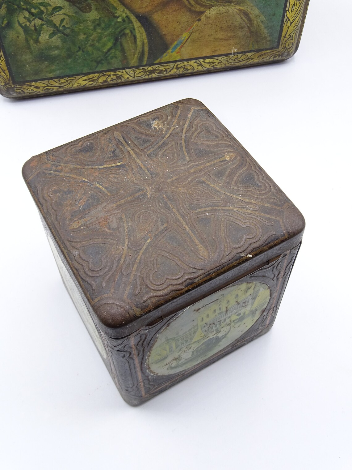 Collection of Six Decorative Tins, Storage Tins, Rustic Tins, Vintage ...