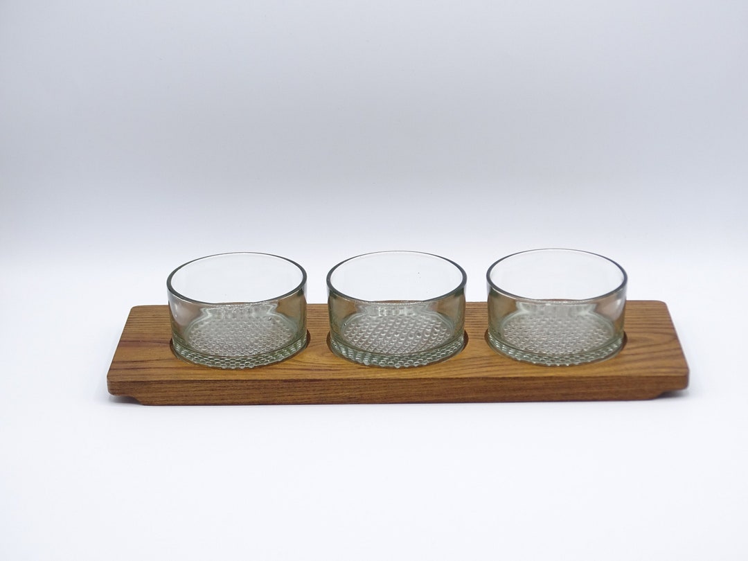 Mid Century Condiment Set, Wood and Glass Condiment Set, Mid Century ...