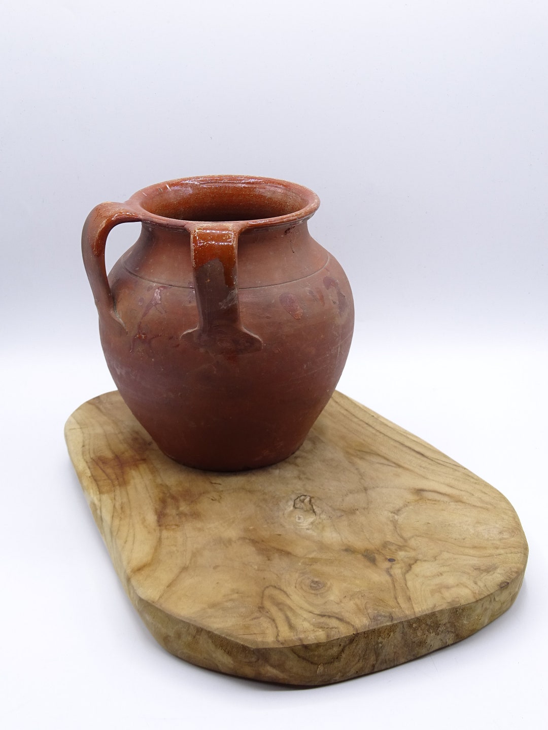 Rustic Kitchen Decor, Semi-glazed Terracotta Pottery Jar, Natural Wood ...