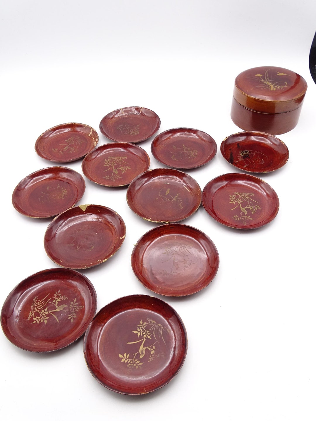Asian Lacquerware Box and Coaster Set, Vintage Barware - Etsy
