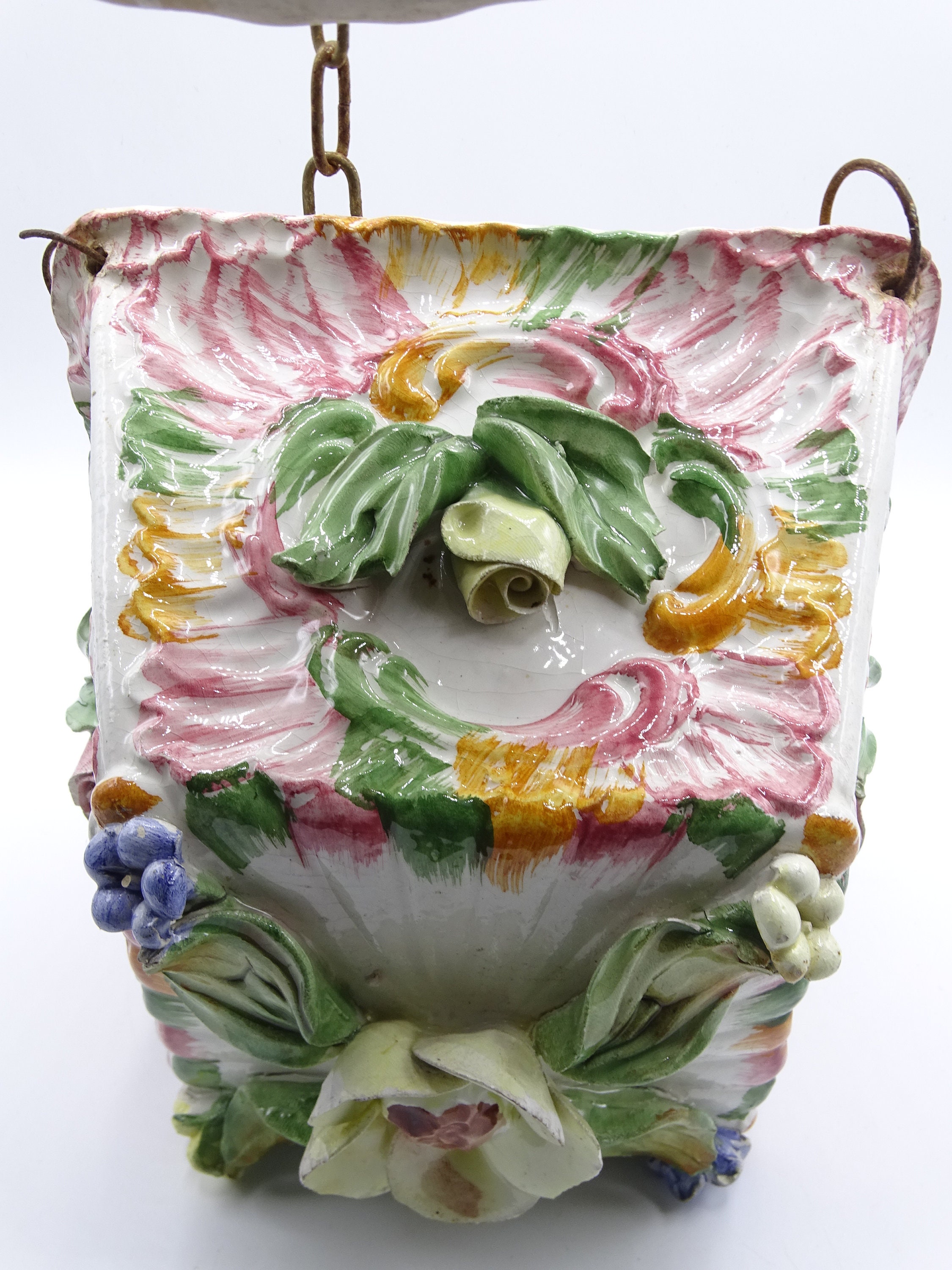 Vintage Ceramic Ceiling Planters With a Sculpted Floral - Etsy