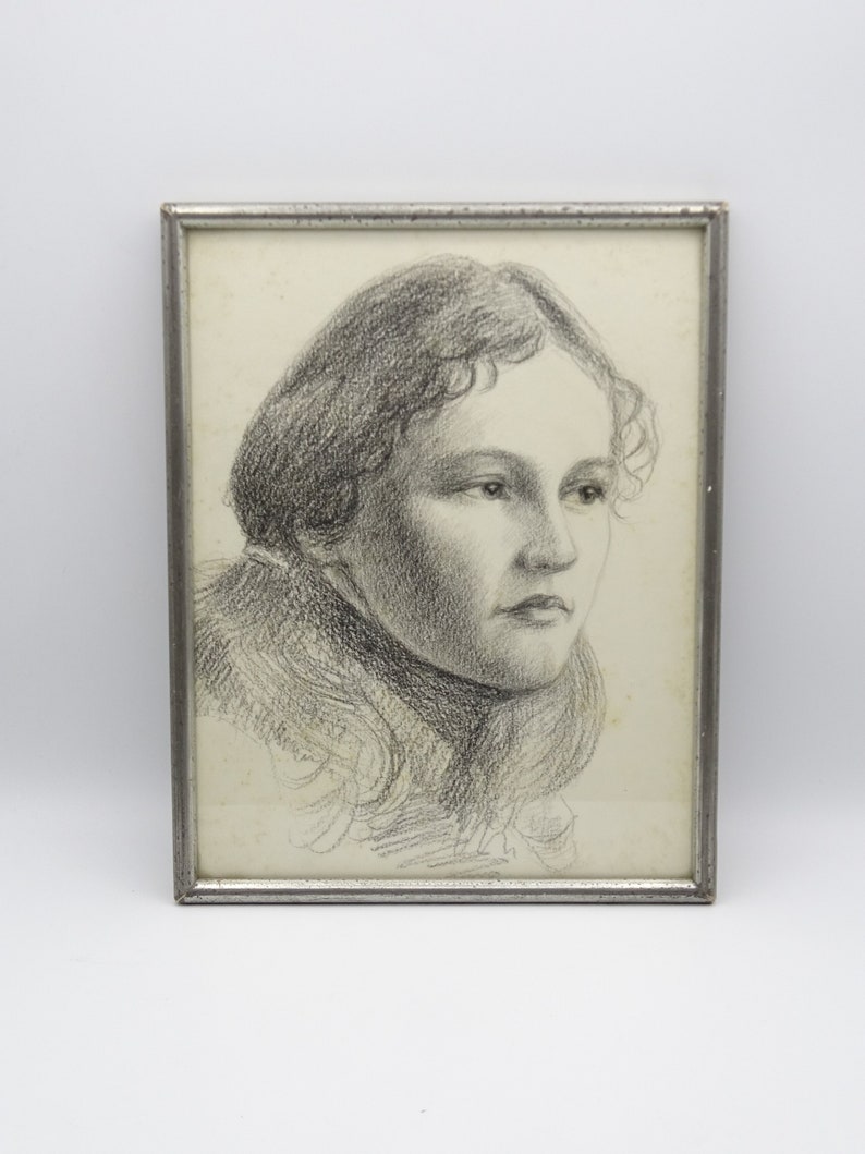 Vintage Girl Portrait Drawing Woman Portrait Drawing Vintage | Etsy