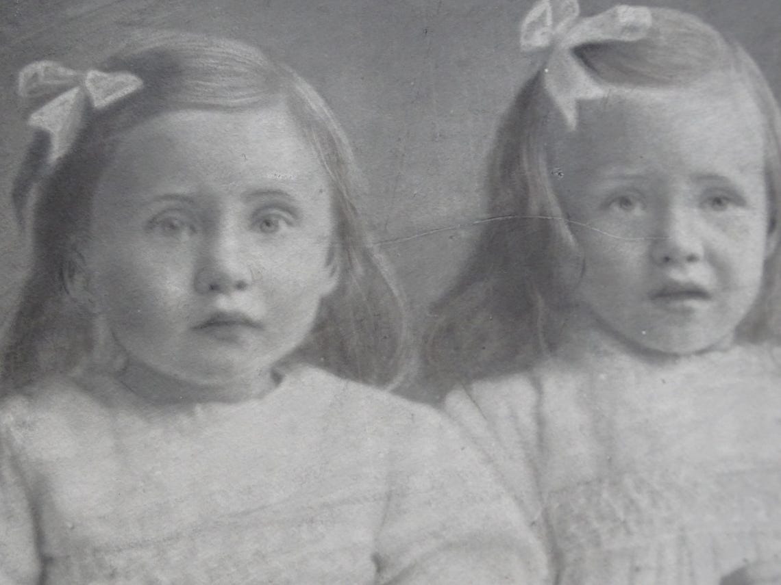 Large Antique Black and White Photograph of Two Young Girls, Antique ...