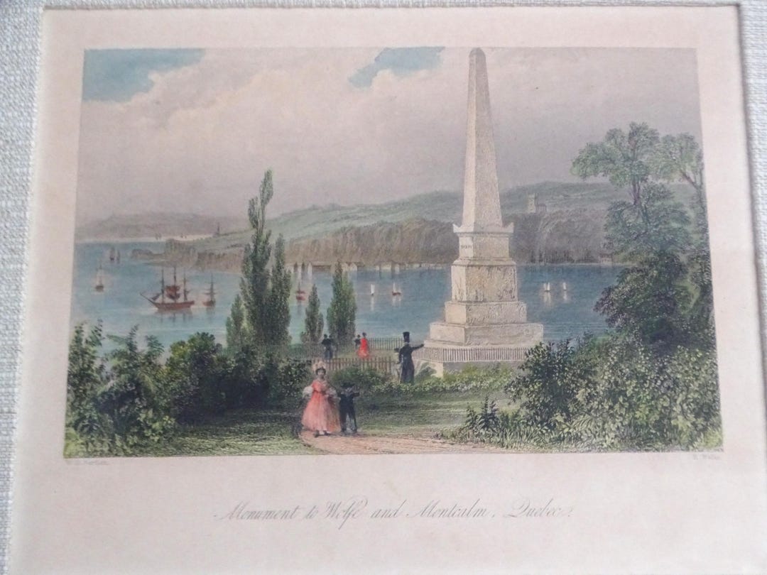 Handcolored Lithograph Showing Monument to Wolfe and Montcalm, Quebec ...