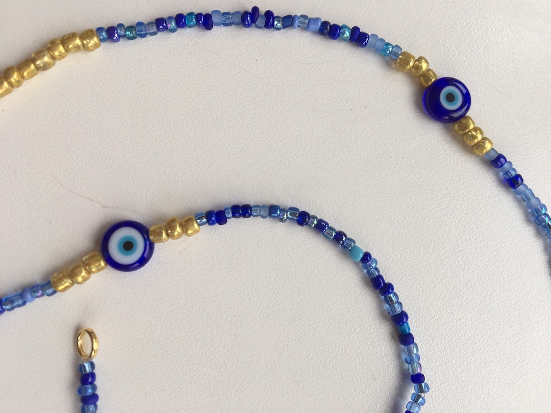 Evil Eye Protection African Style Waist Beads Blue and Gold - Etsy