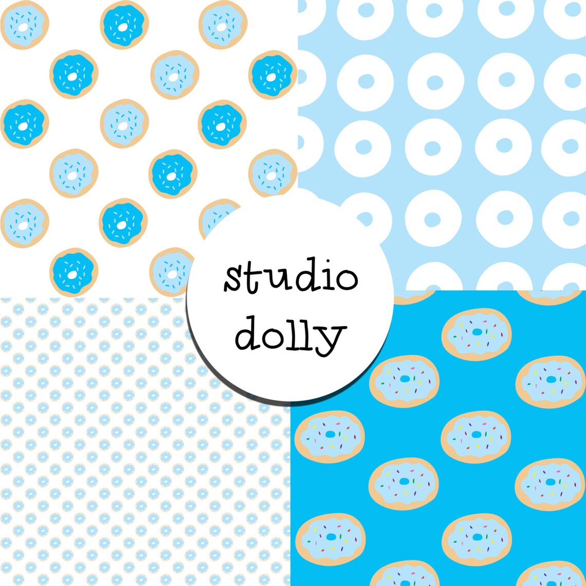Blue Donut Digital Paper - Etsy