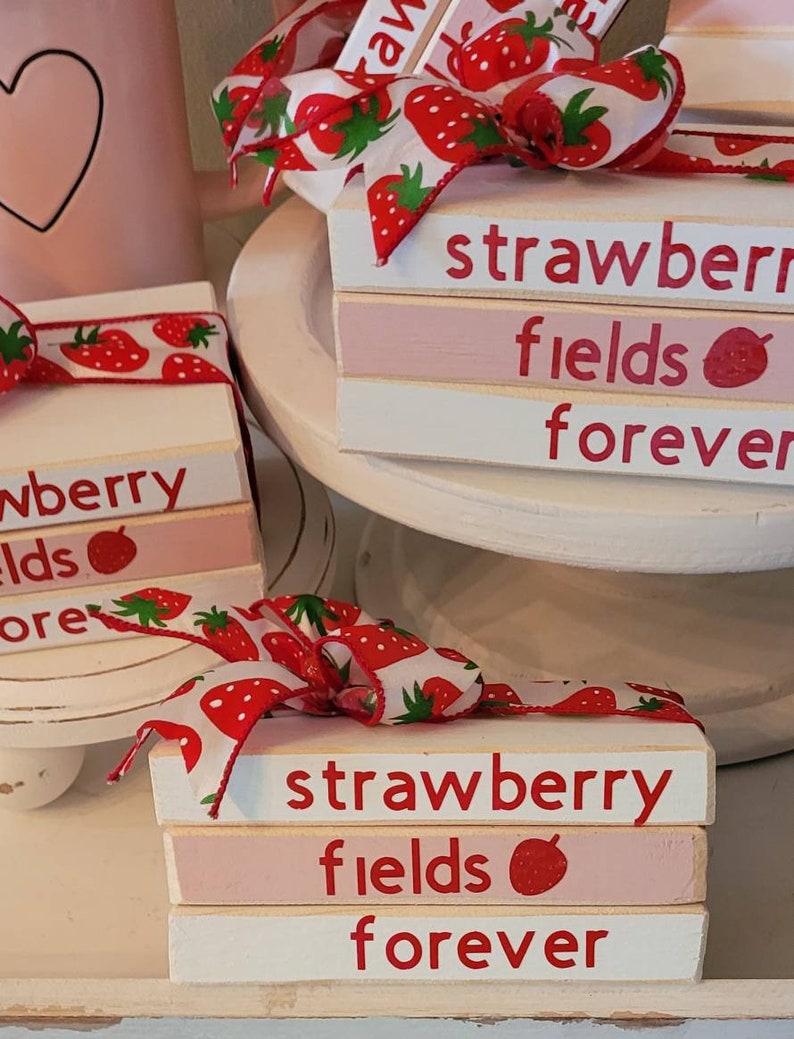Strawberry Book Stacks Strawberry Wood Stacks Strawberry - Etsy