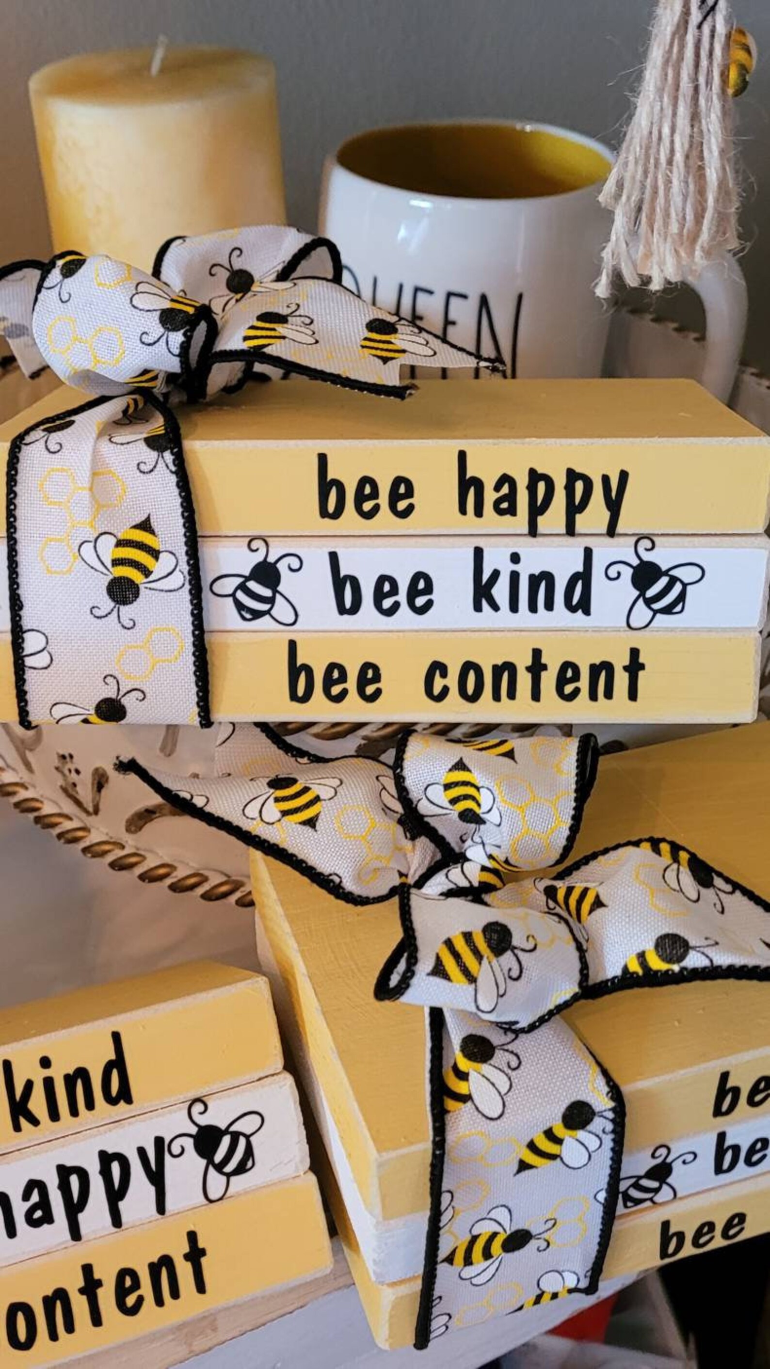 Bee wood stacks Bumblebee wood stacks bee tiered tray decor | Etsy