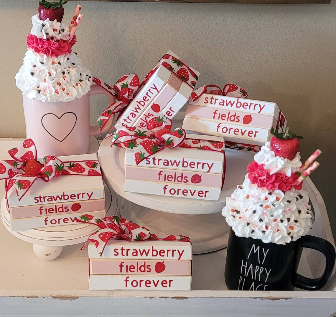 Strawberry Book Stacks Strawberry Wood Stacks Strawberry - Etsy
